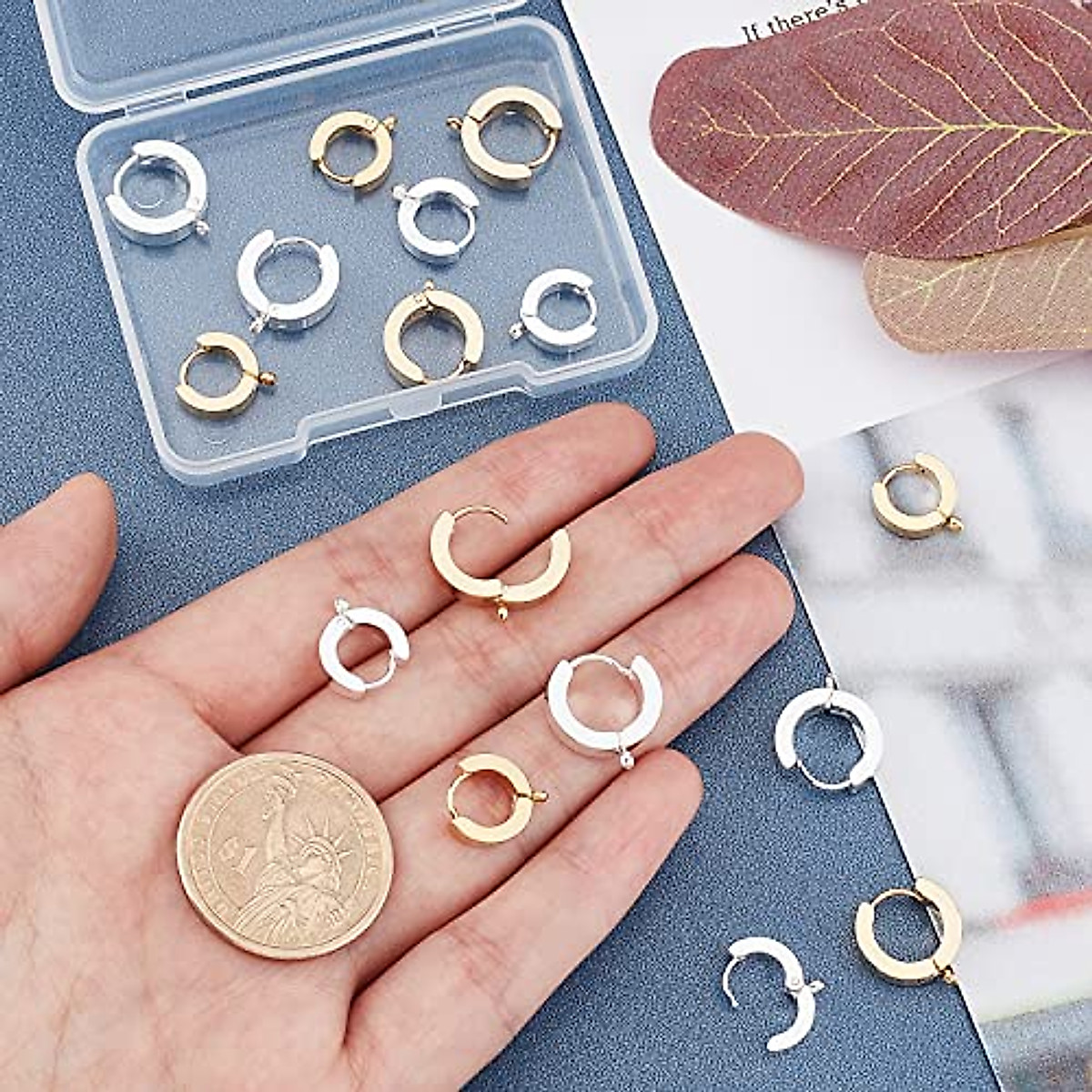 arricraft 16 Pcs 2 Colors Huggie Hoop Earrings Findings, Stainless Steel Leverback Earwires Findings with Open Loop Rings Earrings Components for DIY Earrings Jewelry Making