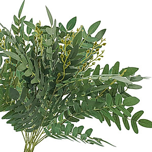 Phliofd 3pcs Artificial Greenery Stems Fake Ferns Plants 23.6'' Tall, Faux Leaves Shrubs Branches for Outdoor Wedding Flower Arrangements Home Garden Table Centerpiece Spring Summer Decor Green