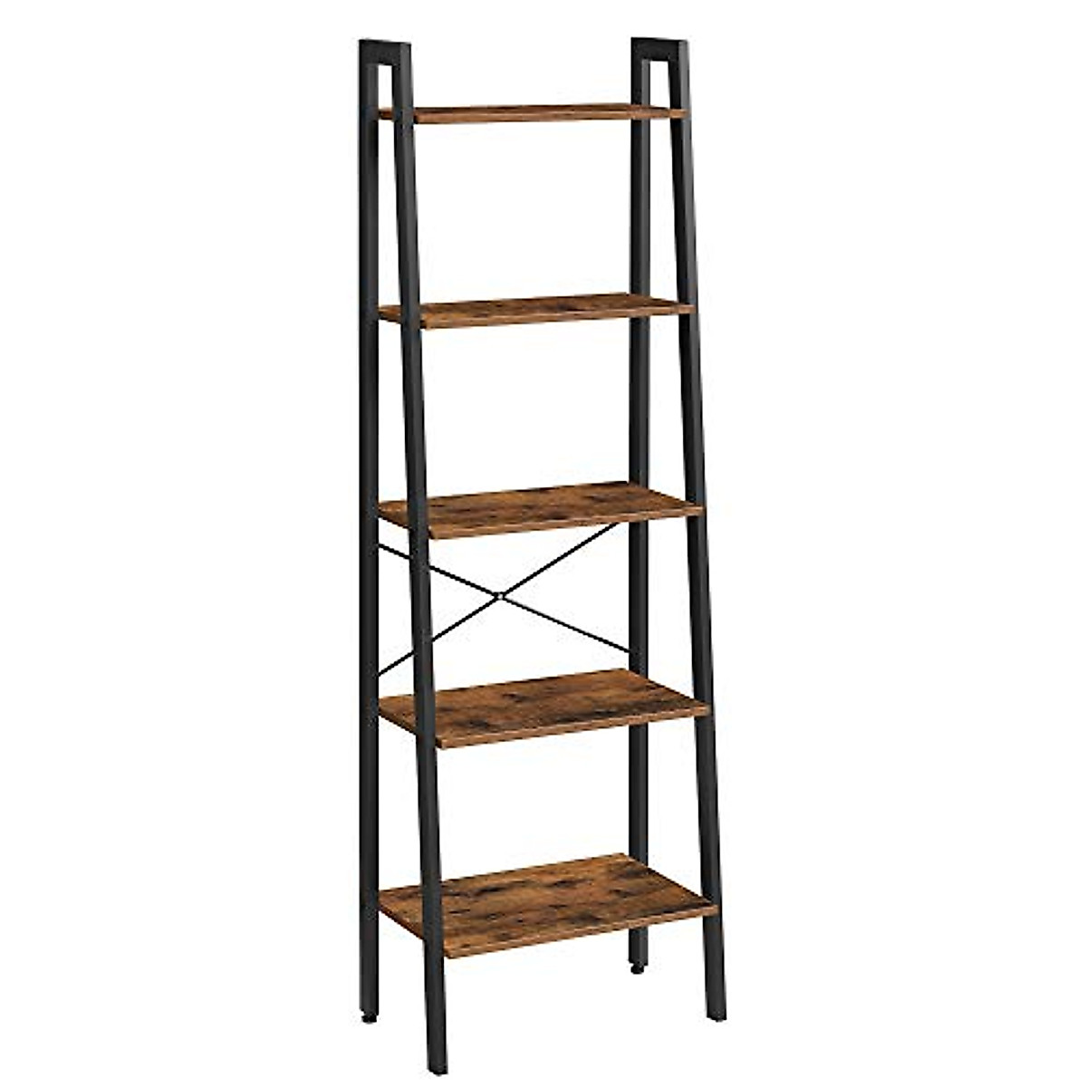 VASAGLE Industrial Bookcase, 5-Tier Corner Shelf, Rustic Brown & Ladder Shelf, 22.1" L x 13.3" W x 67.7" H, Rustic Brown