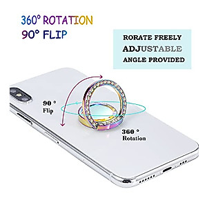 lenoup Iridescent Glitter Bling Bling Phone Ring Holder,Sparkle Phone Ring Grip Artificial Stand with Flat Diamond,Flat Rhinestone Cell Finger Ring for Phones,Pad(Rainbow)