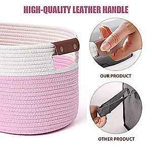 ECDYQXVU 1 Pack Cotton Rope Storage Baskets,15x10x9in,Collapsible Storage Bins, Decorative Woven Basket Cube Storage Organizer for Laundry, Towel, Clothes, Cosmetics, Books(White/Pink)