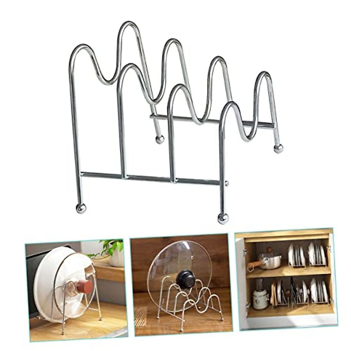 Alipis Accessory Lid Cutting Plates Holder Kitchen For Cookware Storage Steel Dish Pan Holding Drying Plate Organizer Drainer Board Saucepans Wok Pantry Rack Stainless Cup Rest Cupboard