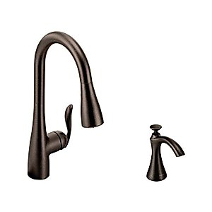 Moen Arbor One-Handle High Arc Pulldown Kitchen Faucet Featuring Reflex, Oil Rubbed Bronze (7594ORB) with Kitchen Soap and Lotion Dispenser