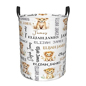 Custom Hamper for Nursery Lion Laundry Basket Hamper for Girls Boys Name Personalized Baby Nursery Hamper Bin Storage Basket Kids Baby Gift Baskets Collapsible Orgnizer Home Decor