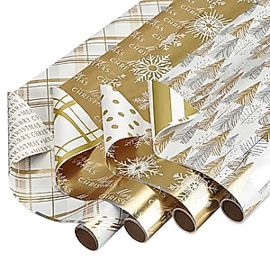 American Greetings 80 sq. ft. Gold Wrapping Paper Bundle (Snowflakes) for Christmas, New Years, and All Holidays (4 Rolls 30 in. x 8 ft.)