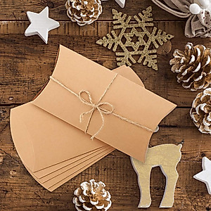 CEWOR Kraft Pillow Box 50pcs, 6.3×3.7 Inches Gift Boxes with 100 Feet Jute Twines, Paper Gift Box for Jewelry, Candy Gift Packaging, Wedding Present and Birthday Party Favor