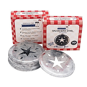 Star Cutout Galvanized Metal Lid Inserts for Mason, Ball, Canning Jars (10 Pack, Regular Mouth)