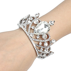 EVER FAITH Bridal Silver-Tone Crown Heart Teardrop Bracelet Clear Austrian Crystal