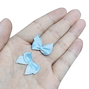 MECCANIXITY 100Pcs Mini Ribbon Bow 1" Mini Fabric Satin Ribbon Flower Bows for Craft DIY Sewing Wedding Birthday Party Pink