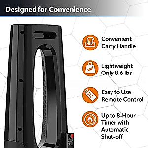 Lasko Oscillating Bladeless Ceramic Tower Space Heater for Home with Enhanced Safety, Adjustable Thermostat, Timer and Remote Control, 38.05 x 9.19 x 7.0, Black, 1500W, CW210