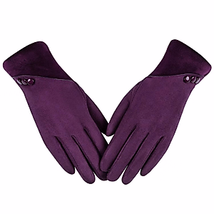 Alepo Womens Winter Warm Gloves, Contrast Color Design Touchscreen Texting Fleece Lined Windproof Driving Gloves Hand Warmer (Burgundy-M)