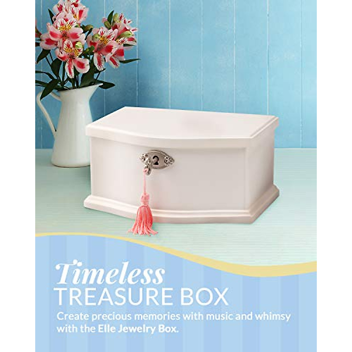 Elle Jewelry Box - Ballerina Jewelry Organizer and Swan Lake Wind-Up Music Box for Girls and Teens, Accessories and Keepsake Wooden Storage with Lock and Mirror, Charming Room Decor and Gift, Small