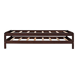 Harper & Bright Designs Twin Bed Frame, Double Platform Bed Twin Size, Solid Wood Daybed Frame, 2 Twin Beds, Stackable Bed for Bedroom Living Room Furniture (Walnut)