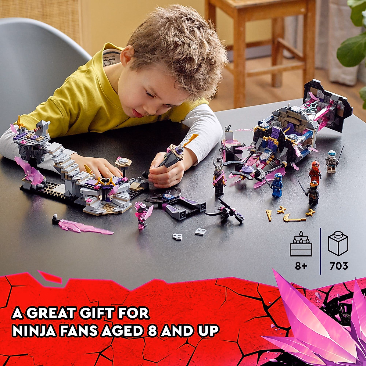 LEGO NINJAGO The Crystal King Temple Action Playset, 71771 Buildable Ninja Toy for Kids 8 Plus Years Old with Cole, Zane, Kai and Jay Minifigures