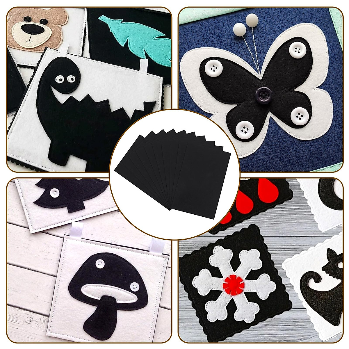 Mozeat Lens Black Felt Fabric, 10 Pcs 11.8 * 7.9 Inch Felt Sheets for Crafts, 1mm Thick Hard Fabric Skin Felt, Stiff Felt Sheet Felt Squares Material for DIY Projects Craftwork Patchwork Decoration