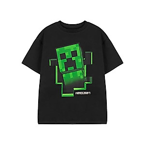 Minecraft T Shirt Boys Creeper Inside Black Short Sleeve Gamer Top 9-10 Years