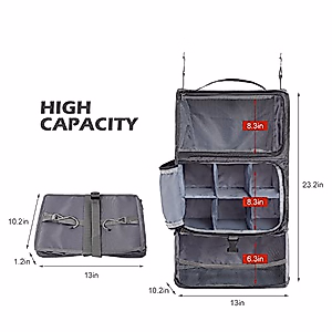Surblue Hanging Shelves Travel Storage Bag Compression Packing Cube for Suitcase Collapsible with Extension Layer Large Capacity, Grey