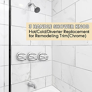 Shower Knobs 3 Piece Replacement for Fit for Price Pfister Tub Shower Faucet Handle Remodel Trim Kit, 3 Pieces Hot Cold and Diverter Shower Handles Replacement,Polished