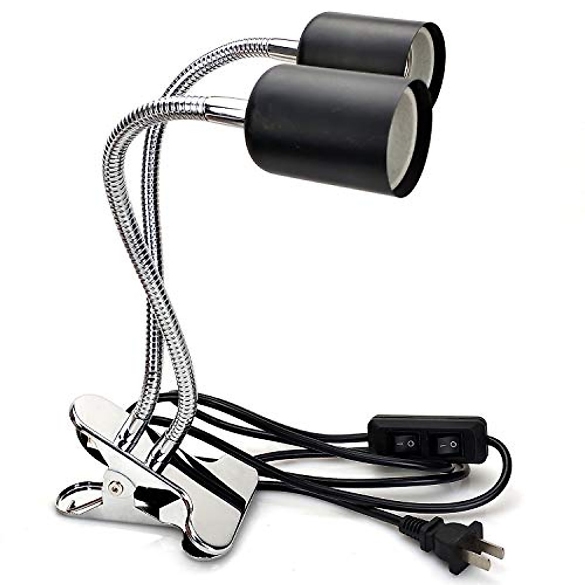 AMZCOOL Reptiles Dual Lamp Fixture Holder Clamp Two Independently Switches Adjustable Stand for Pet Habitat UVA UVB Heat Light Bulbs/Lamps