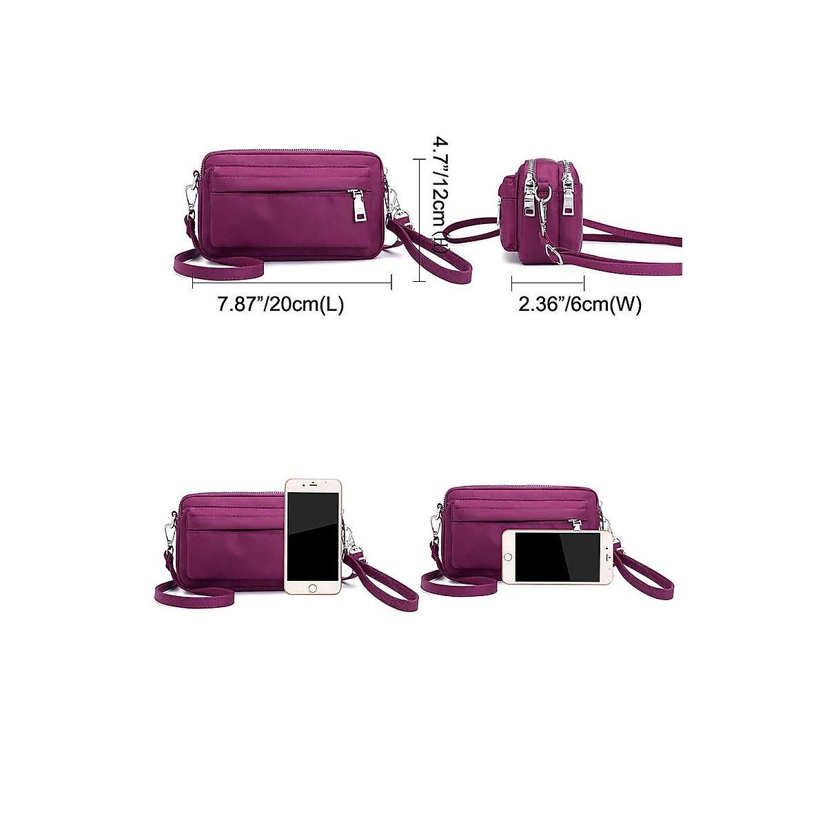 YANAIER Multi-Zipper Crossbody Handbag Purse, Women's Nylon Wristlet Mini Crossbody Bag Clutch with 2 Straps Dark Blue