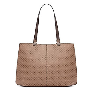 Calvin Klein Women's Granite Geometric Tote Bag – Vegan Leather, Monogram, 3 Pockets, Khaki/Brown/Java, One Size