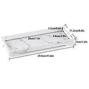 Sanbege Bathroom Vanity Tray Rectangle, Resin Storage Dish, Toilet Tank Top Tray for Soap, Towel, Candle, Plant, Perfume, Jewelry Organizer (Marble White)