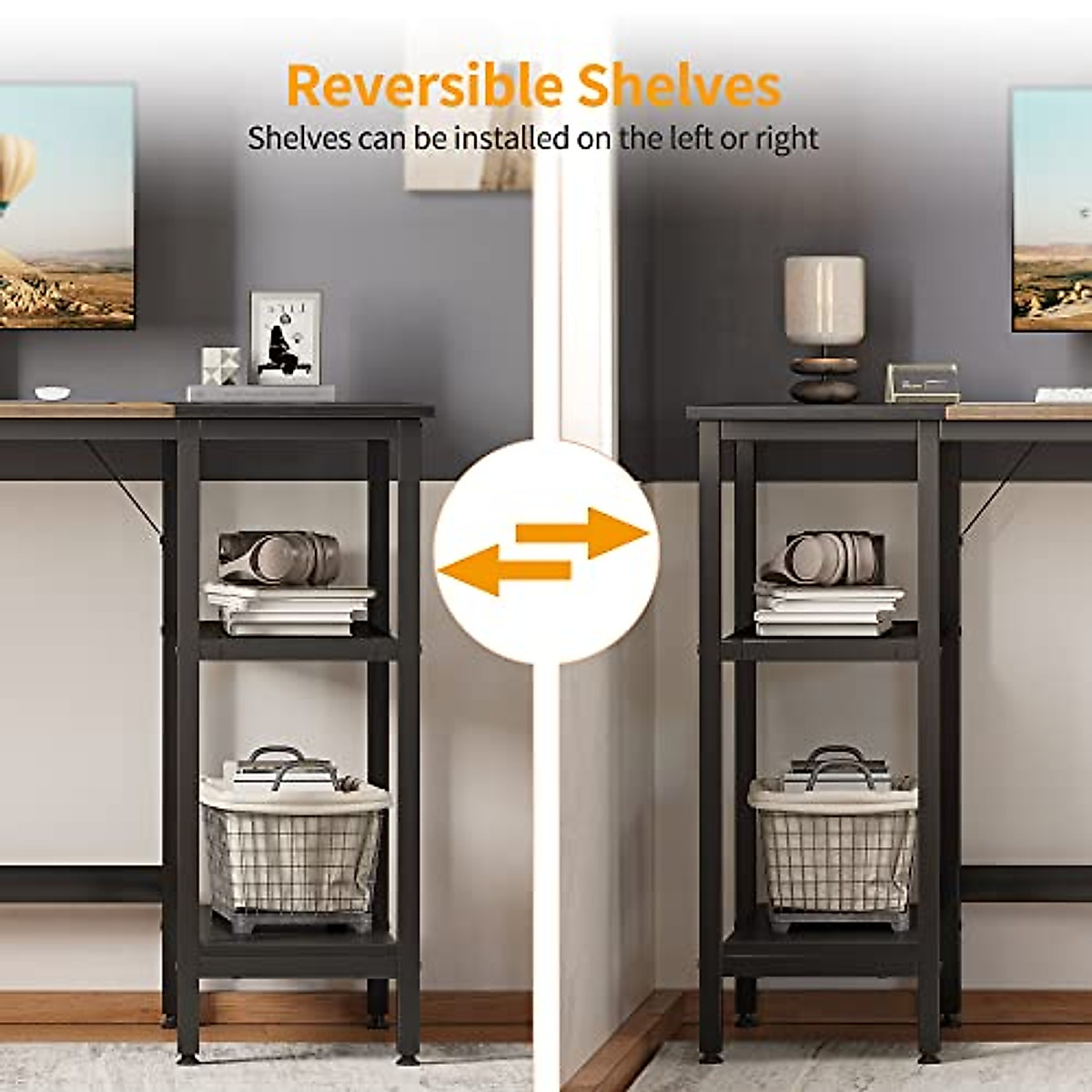 CubiCubi Computer Home Office Desk, 55 Inch Small Desk Study Writing Table with Storage Shelves, Modern Simple PC Desk with Splice Board, Brown Black Finish