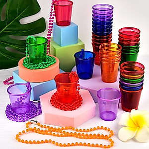 72 Pieces Shot Glass on Beaded Necklace Shot Glass Necklaces Plastic Shot Cup Necklace for Team Groom and Bride Supplies Bachelorette Party Birthday Wedding Party Festival Parade (6 Colors)