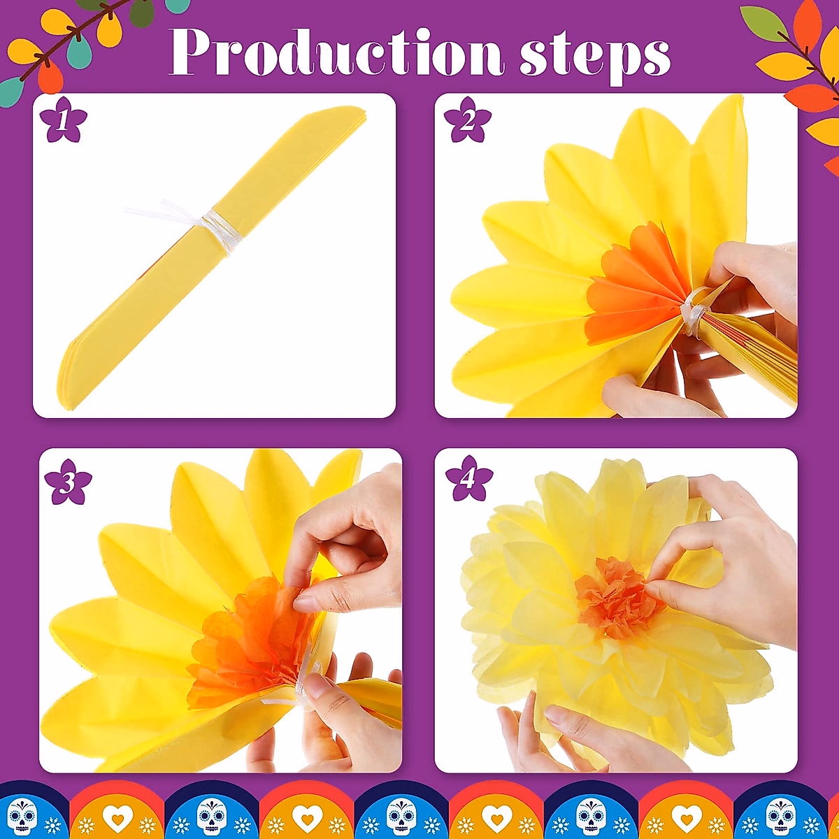 18 Pcs Mexican Paper Flowers Colorful Fiesta Tissue Paper Flowers Pom Poms Mexican Carnival Paper Flowers for Floral Party Backdrop Wedding Birthday Party Craft, 6" 8" 10"