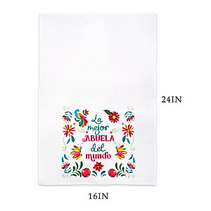 QODUNG Best Grandma in The World Spanish Soft Kitchen Towels Dishcloths 16x24 Inch,Best Grandma Gifts Drying Cloth Hand Towels Tea Towels for Kitchen,Best Abuela Gift