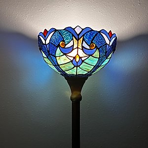enjoy decor lamps Tiffany Torch Floor Lamp Blue Liaison Stained Glass LED Bulb Included for Living Room Dining Room Bedroom Office Hotel 66" H