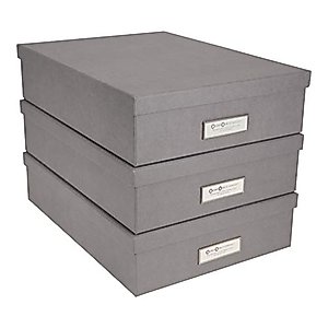 Bigso Oskar Fiberboard Label Frame Document Letter Box | File Organizer Document Box for Important Paperwork | Document Storage Box with a Lid & Metal Label Window | 3.3″x10.2″x13.8″ | Grey