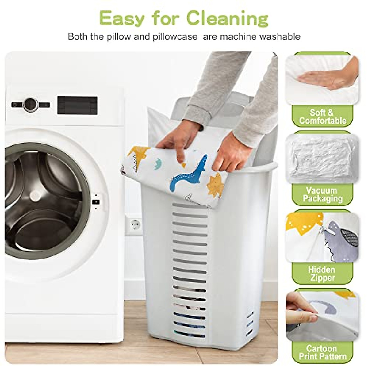 Toddler Pillow with Pillowcase 2 Pack,13X18 Soft Baby Pillows for Sleeping, Machine Washable Kids Pillow with Cotton Pillowcase, Perfect for Travel, Toddlers Cot (Dinosaur)