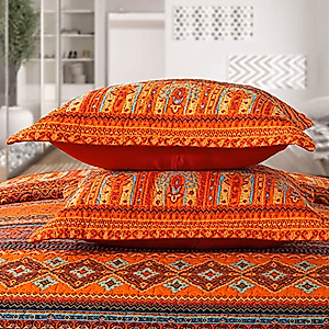VAPUTAR Cotton Quilt Queen Size Bedding Set - 3 Pieces Queen Quilt Bedding Set, Boho Queen Size Quilts, Lightweight Reversible Coverlets Bedspreads for Farmhouse Bedroom (Red/Orange)