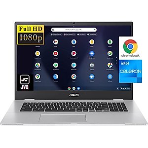 Asus Newest Chromebook 17.3" FHD Laptop Computer, Intel Celeron N4500(Up to 2.8GHz), 4GB RAM, 128GB Space(64GB eMMC+64GB Card), WiFi, Bluetooth, Webcam, USB Type-C, Silver, Chrome OS, JVQ MP