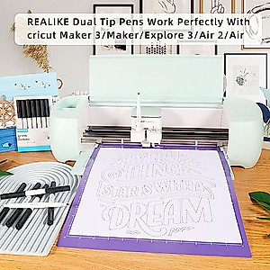 REALIKE Dual Tip Pens for Cricut Maker 3/Maker/Explore 3/Air 2/Air, Black Pens Set of 7 Pack Dual Tip Marker Fine Point Pen Writing Drawing Accessories for Cricut Machine (0.4 Tip & 1.0 Tip)