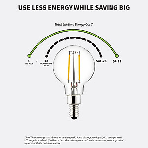 Sunlite 80757 LED G16.5 Filament Style Globe Light Bulb, 2.5 Watts (25W Equivalent), 250 lumens, Dimmable, Candelabra Base (E12), UL Listed, 3000K Warm White, 1 Count