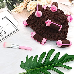 SPOKKI Newborn Photography Props Newborn Girl Photoshoot Outfits Crochet Baby Curler Hat with Makeup Brush for Infant Boys Girls (Purple)