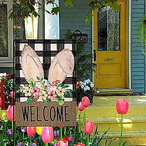 Sambosk Buffalo Easter Bunny Small Garden Flag Welcome Spring Vertical Double Sided Burlap Rabbit Ear Egg Floral Farmhouse Yard Outdoor Decoration 12 x 18 Inches