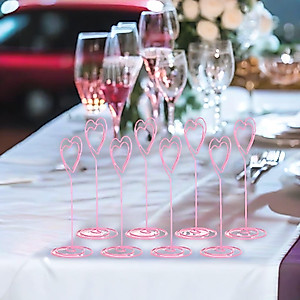 12pcs Table Number Holders, Pink Love Heart Place Card Holder Photo Holders for Tables Wire Photo Holder Clip Table Picture Holder for Wedding Anniversary Birthday Party