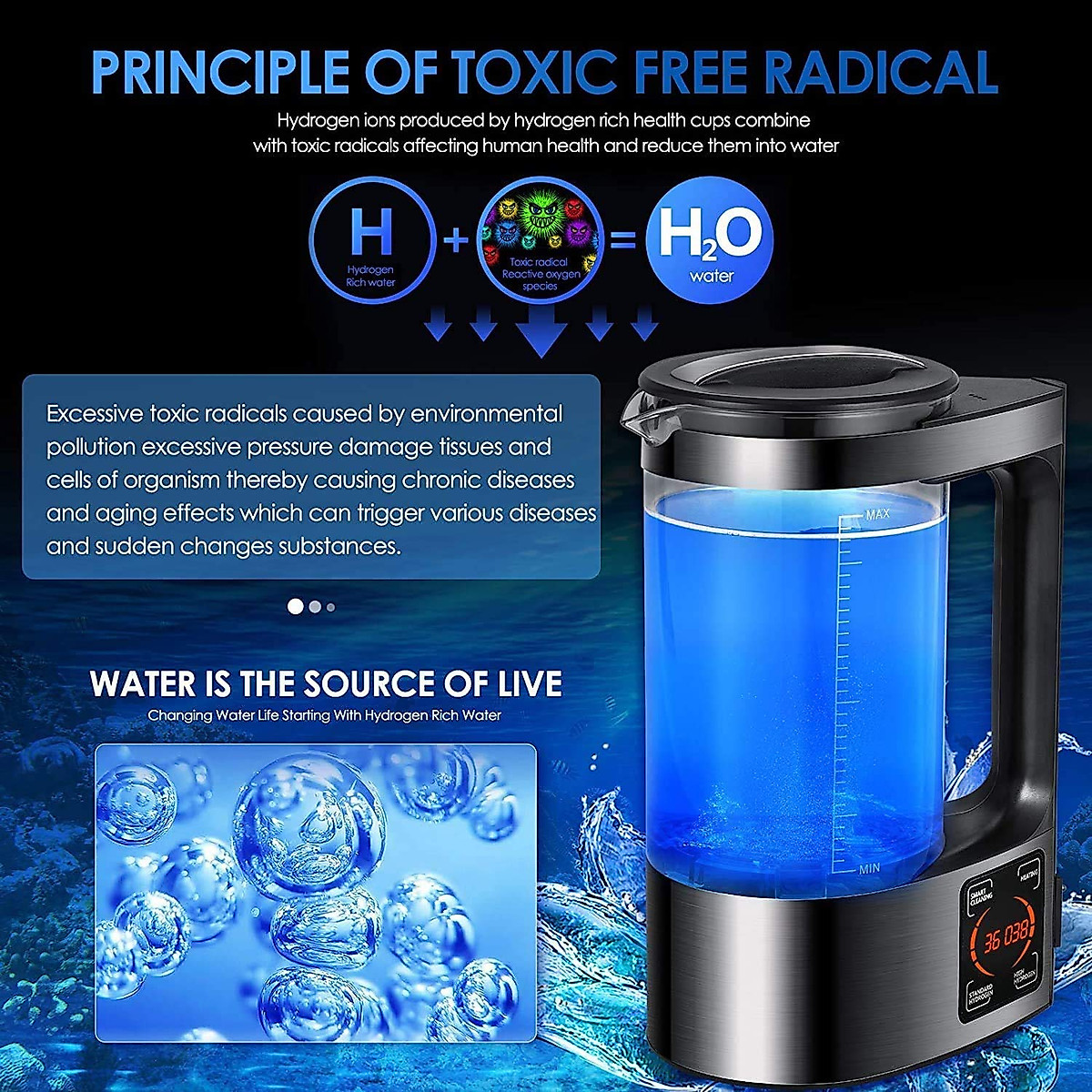 Hydrogen Water Bottle Generator, Portable Hydrogen Water Ionizer Machine, Hydrogen Rich Water Health Cup Gift for Dad Mom