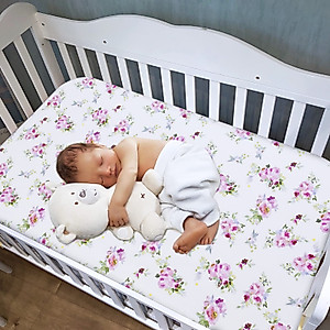 Crib Sheets Girls 2 Pack Floral, Fitted Crib Sheet for Standard Size Crib and Toddler Mattresses, Soft and Breathable Material, Floral