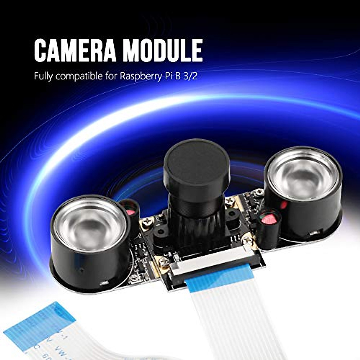 Socobeta 5MP Camera Module, OV5647 Chip Sensor 2592x1944 Resolution Clear Image Webcam Board with Dual LED Night Light for Raspberry Pi B 3 2