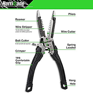 HURRICANE 6-in-1 Wire Stripper Tool, Wire Strippers, Wire Cutter Stripping Tool for Electric Cable Stripping Cutting and Crimping (8-18 AWG Solid, 10-20 AWG Stranded)