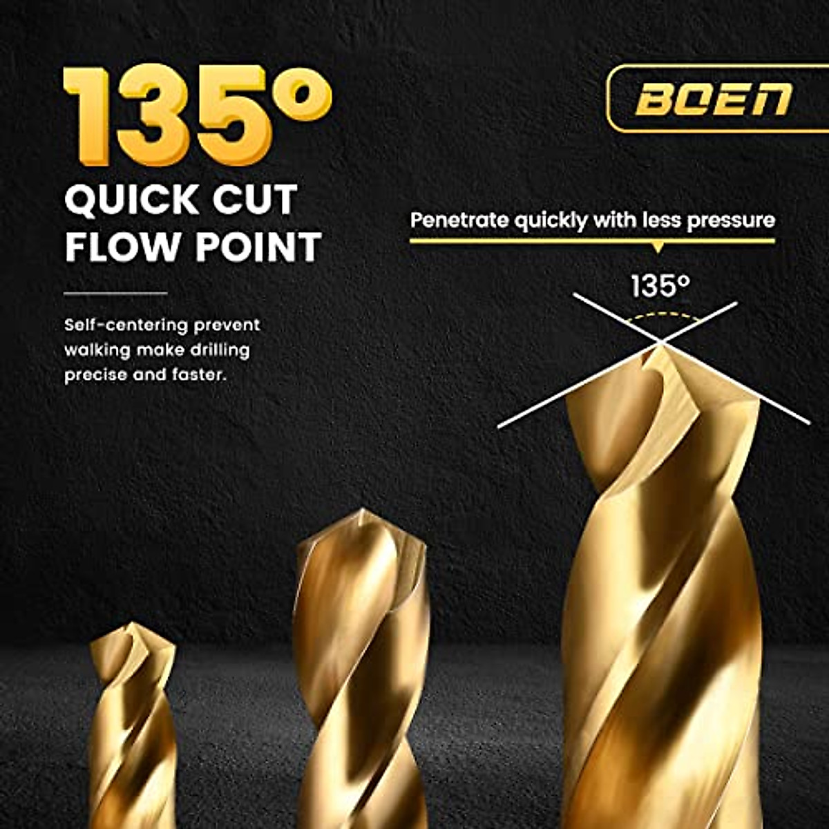 BOEN Cobalt Drill Bit Set - 13PCS M35 High Speed Steel Twist Jobber Length Drill Bits 1/16" - 1/4", Drill Bit for Hardened Metal, Stainless Steel, Cast Iron, Plastic and Wood, Indexed Storage Case