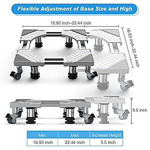 Fridge Stand Mobile Base With 4 Locking Wheels Pedestal, Adjustable Increasing Height Base 4 Strong Feet Heavy Duty Washing Machine Stand Base for Furniture Refrigerator Dryer Stand