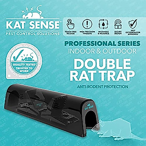 Kat Sense Rat Mouse Traps for House - Heavy Duty Covered Double No Escape Humane Rat Trap Delivers an Instant Kill - Easy to Use & No Touch Rodent Release