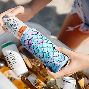 TILUCK Skinny Can Cooler for Slim Beer & Hard Seltzer, Stainless Steel, Doucle-Walled Stainless Steel Insulated Slim Cans, Standard 12 oz (Fish Scales 01)