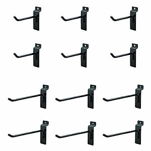 Dazzling Displays Box of 12 (Six 4-Inch and Six 6-Inch) Black Metal Slatwall Hooks