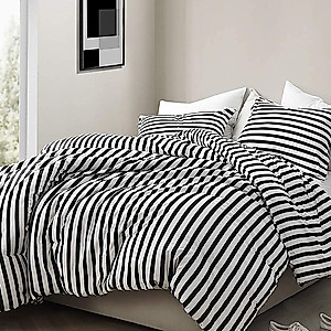 CLOTHKNOW Striped Queen Comforter Set 3Pcs Black White Bedding Comforter Sets Farmhouse Comforter Queen with 2 x Pillowcases